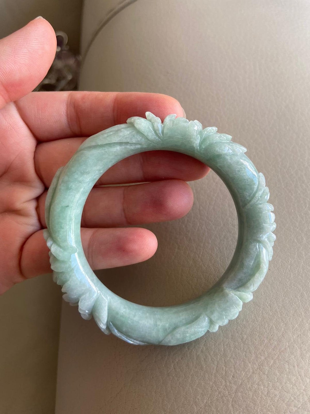 Jade Bangle 54.9mm (2.16"), Round Shape, Light Green, Jadeite Bracelet ...