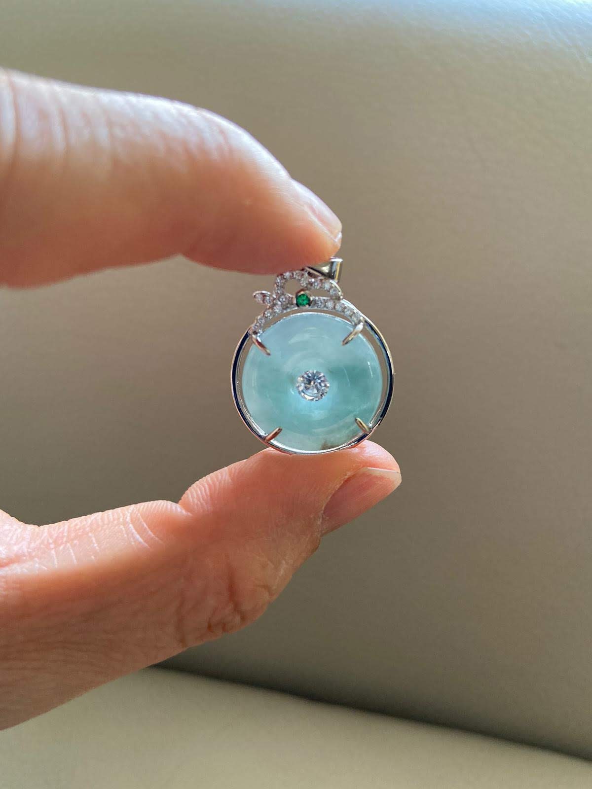 Round Shape Jadeite Jade Pendant With 925 Silver Plate Light | Etsy