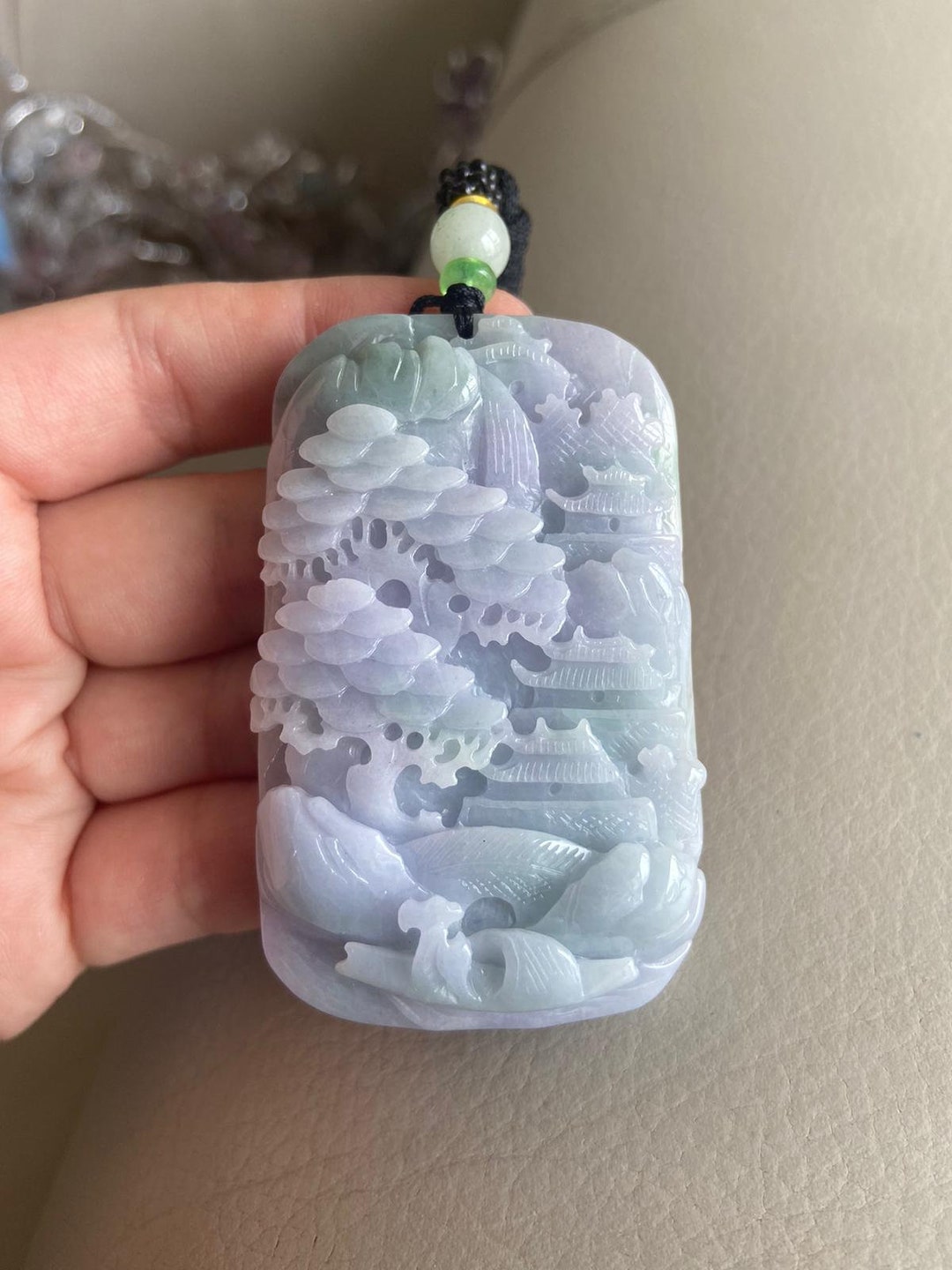 Carved Landscape Jadeite Jade Pendant, Chinese Style Scenery, Bridge ...