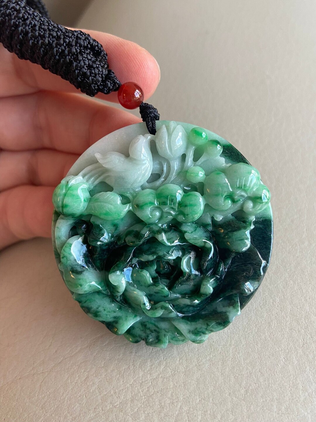 Flower & Bird Jadeite Jade Pendant, Light Green, Natural Grade A Type A ...