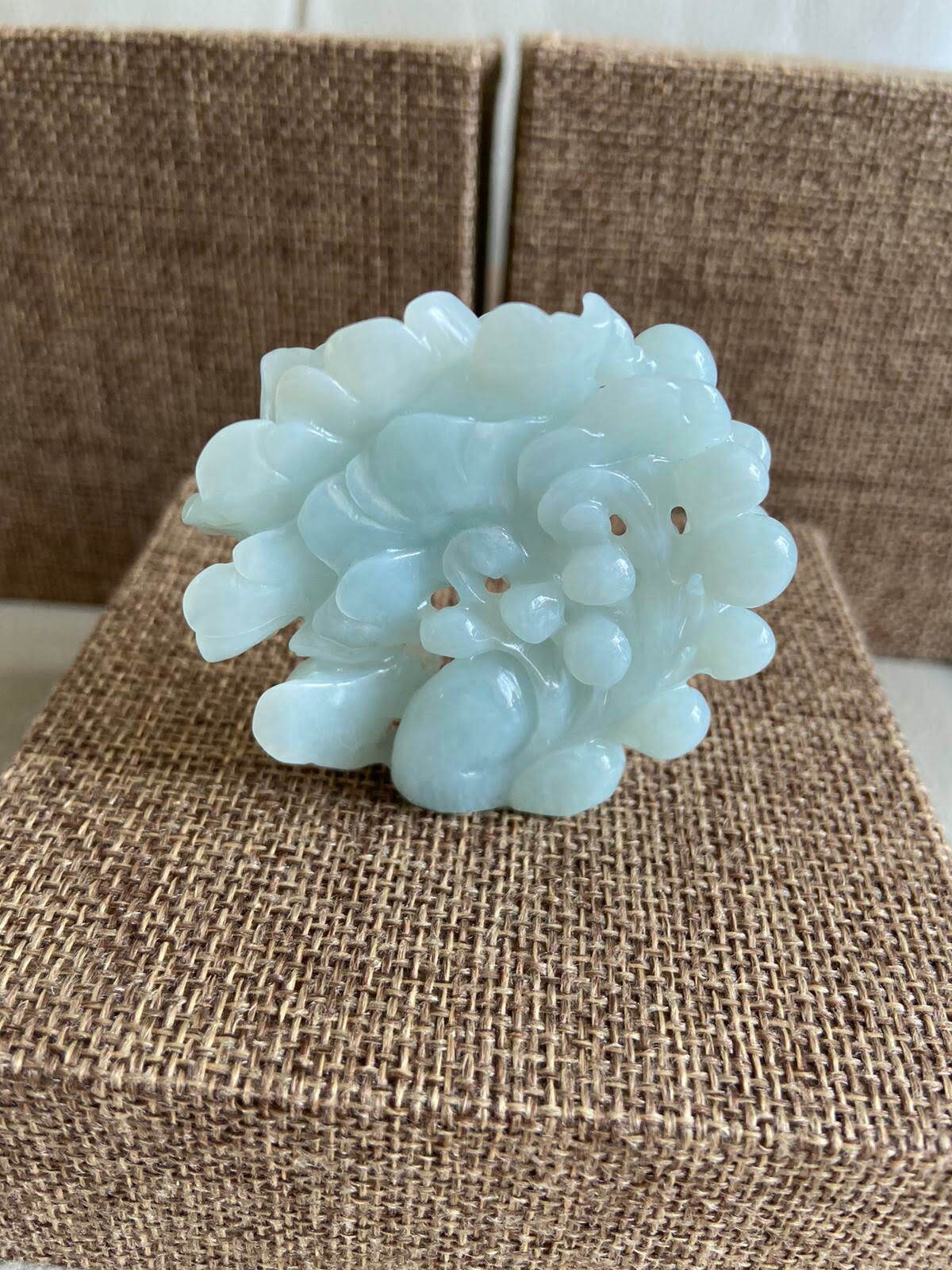 Beaming Bird and Flower Jadeite Jade Statue, Light Green, Untreated ...