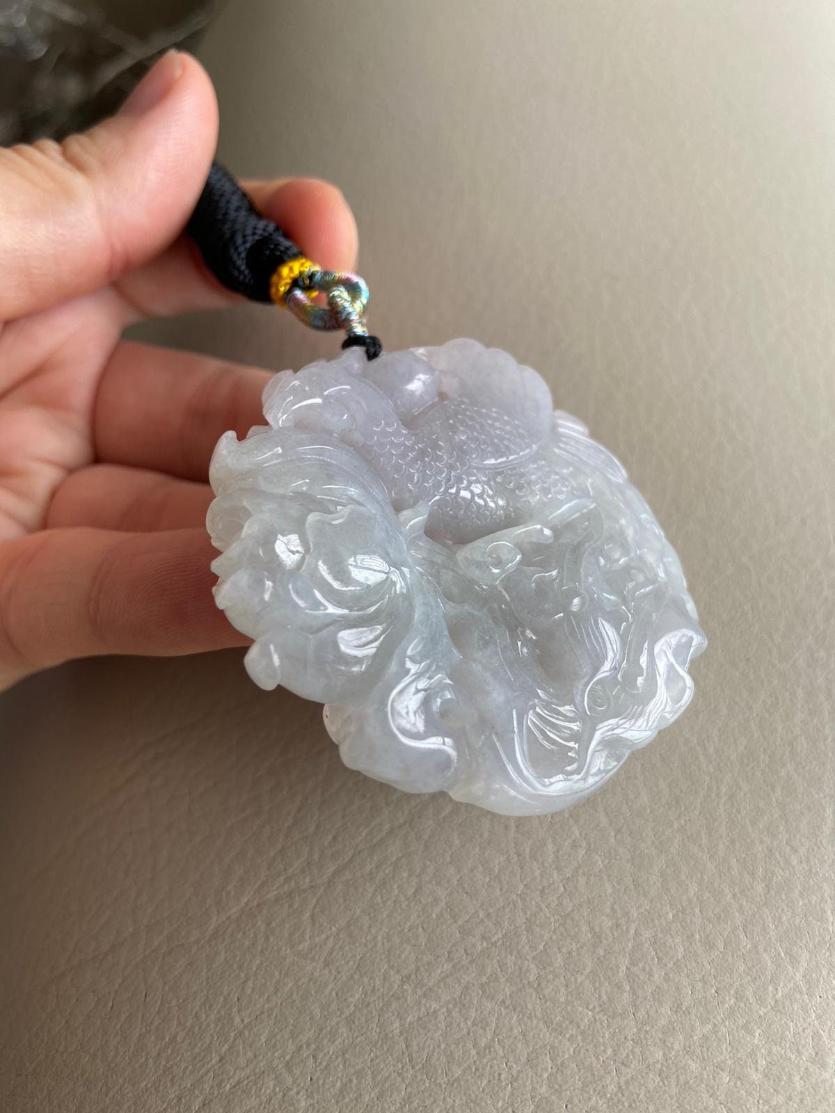 Chinese Phoenix & Flower Jadeite Jade Pendant, Light Green, Natural ...