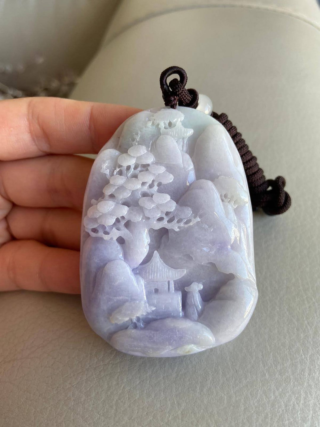Carved Landscape Jadeite Jade Pendant, Chinese Style Scenery, Bridge ...