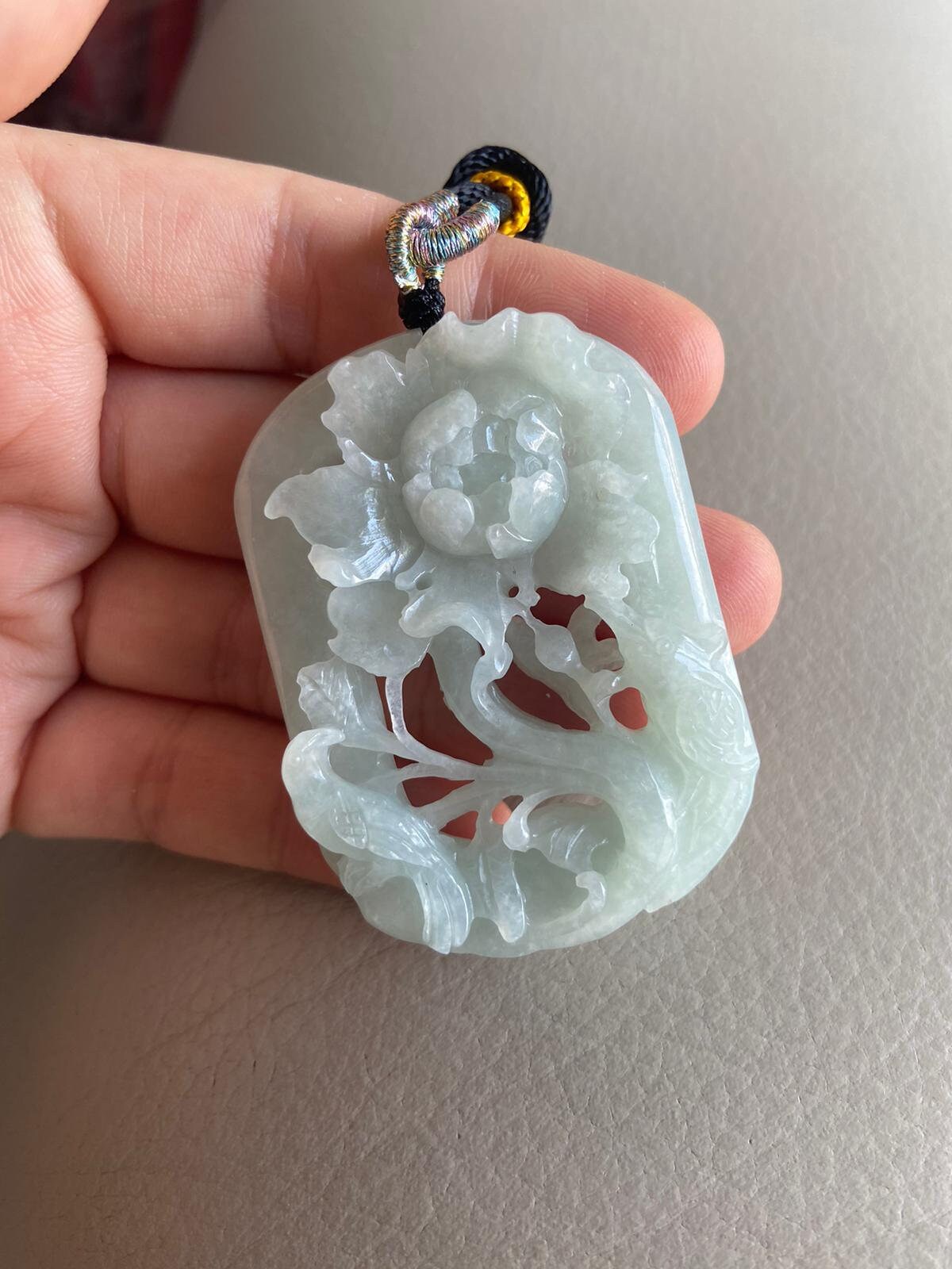 Flower & Bird Jadeite Jade Pendant, Light Green, Natural Grade A Jade ...