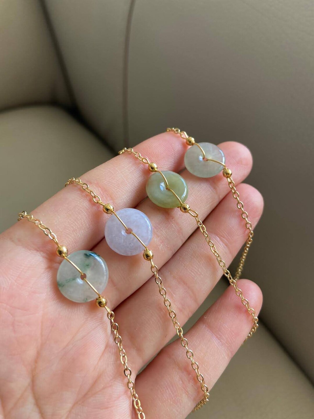 13mm Jadeite Jade Donut Pendant, Light Green & Light Lavender, Bracelet ...