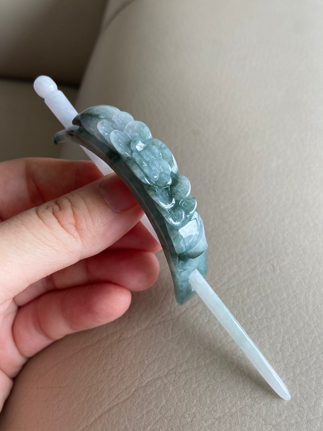 Carved Jadeite Jade Hair Pin, Light Green, Flower, Natural Grade A Jade ...