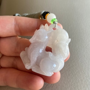 Nine-tailed Fox Jadeite Jade Pendant for Necklace, Light Green & White ...