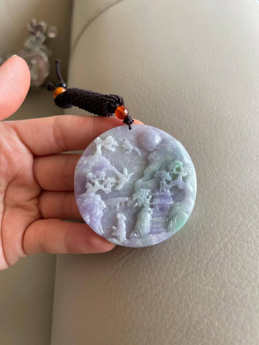 Carved Landscape Jadeite Jade Pendant, Chinese Style Scenery, Bridge ...