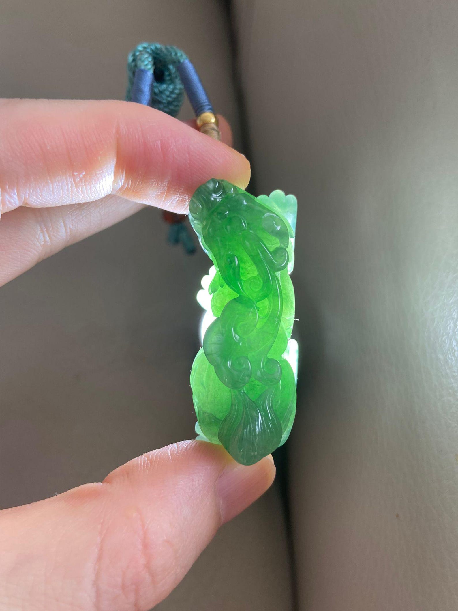 Chinese Pixiu (貔貅) Jadeite Jade Necklace Pendant, Light Green, Natural ...
