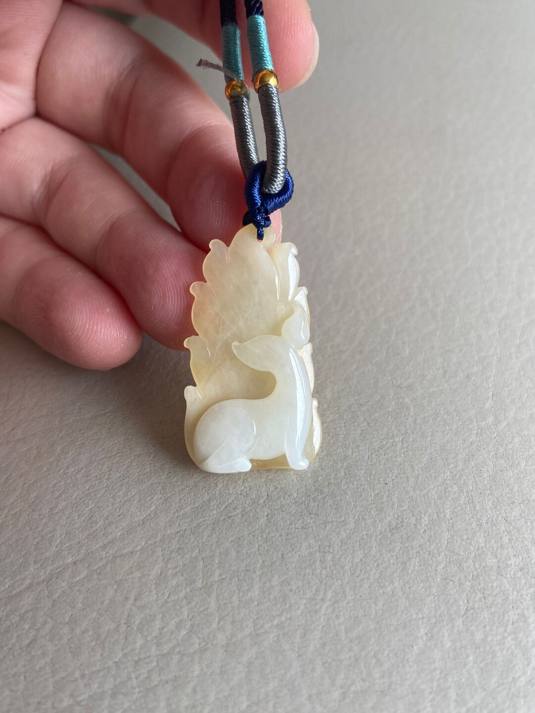 Nine-tailed Fox Jadeite Jade Pendant for Necklace, Yellow Brownish ...