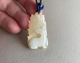 Nine-tailed Fox Jadeite Jade Pendant for Necklace, Light Green, Natural ...