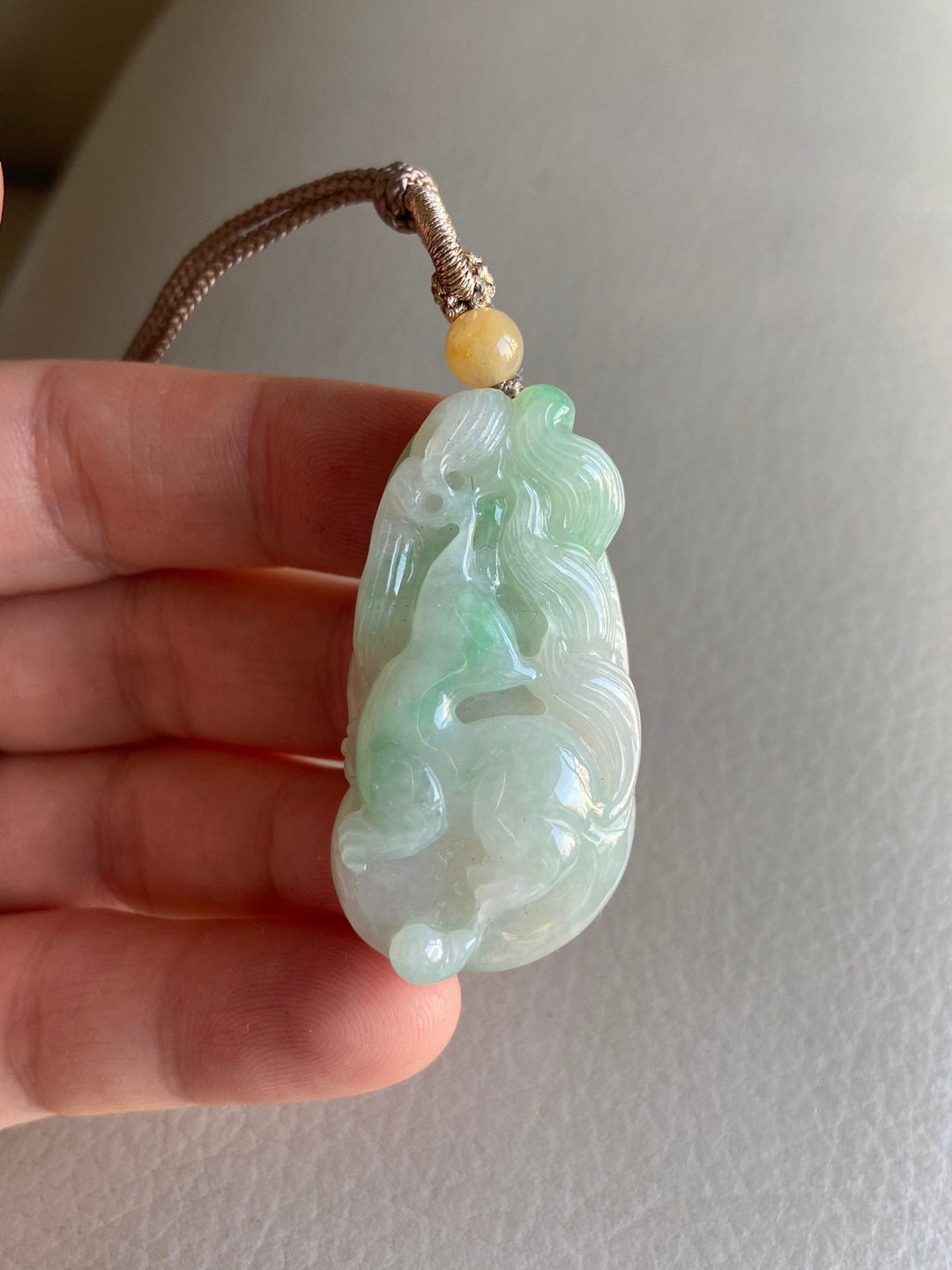 Nine-tailed Fox Jadeite Jade Pendant for Necklace, Light Green, Natural ...