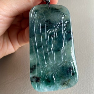 Carved Landscape Jadeite Jade Pendant, Green, Bridge Mountain Tree ...