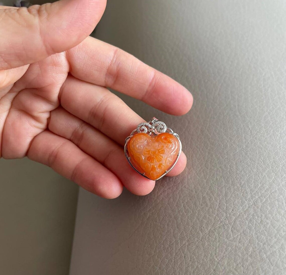 Heart Shape Jadeite Jade Pendant with 925 Silver Plate Red | Etsy