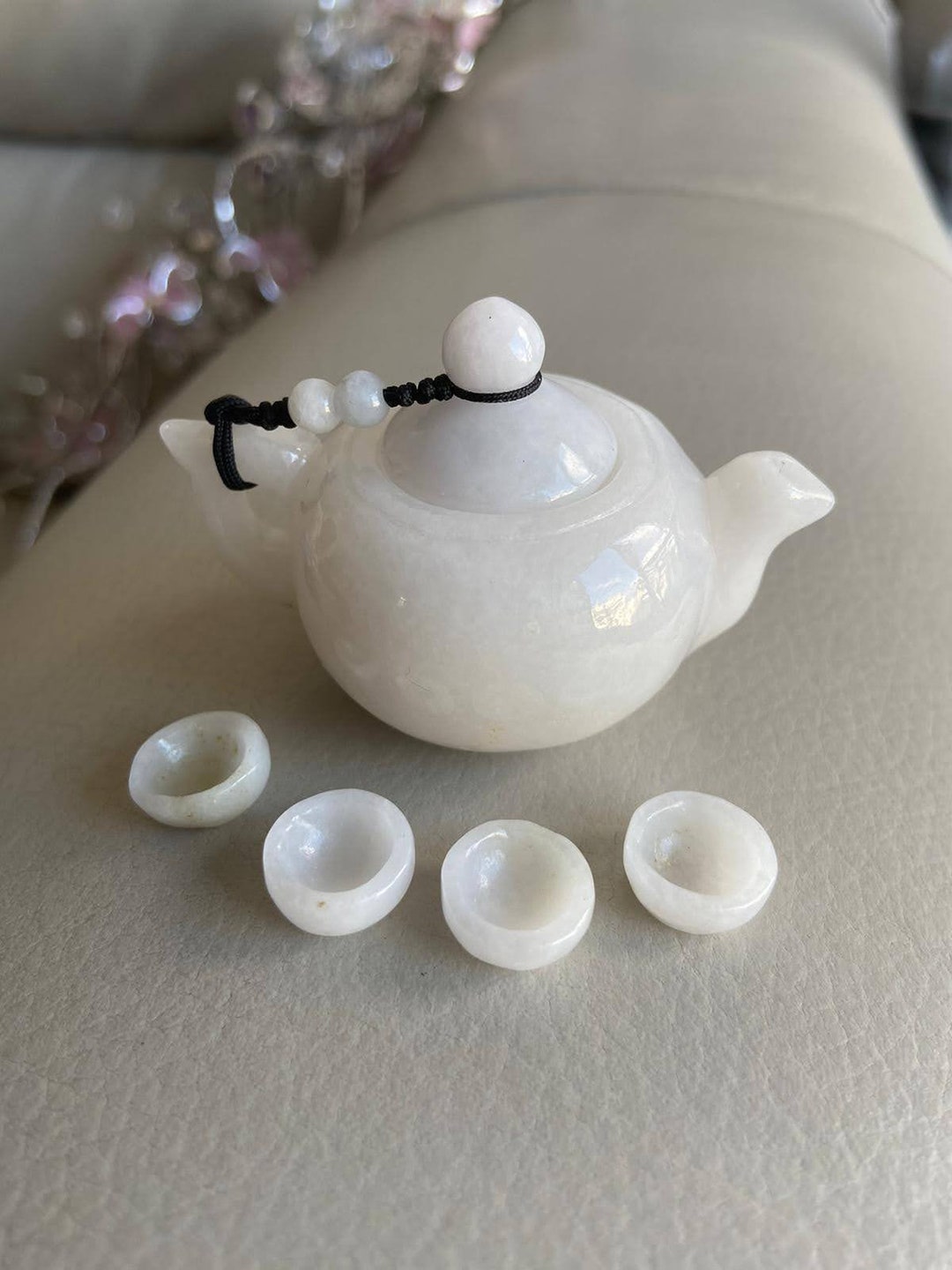 Jadeite Tea Pot Set, Hand Carved Chinese Antique, Natural Grade A ...