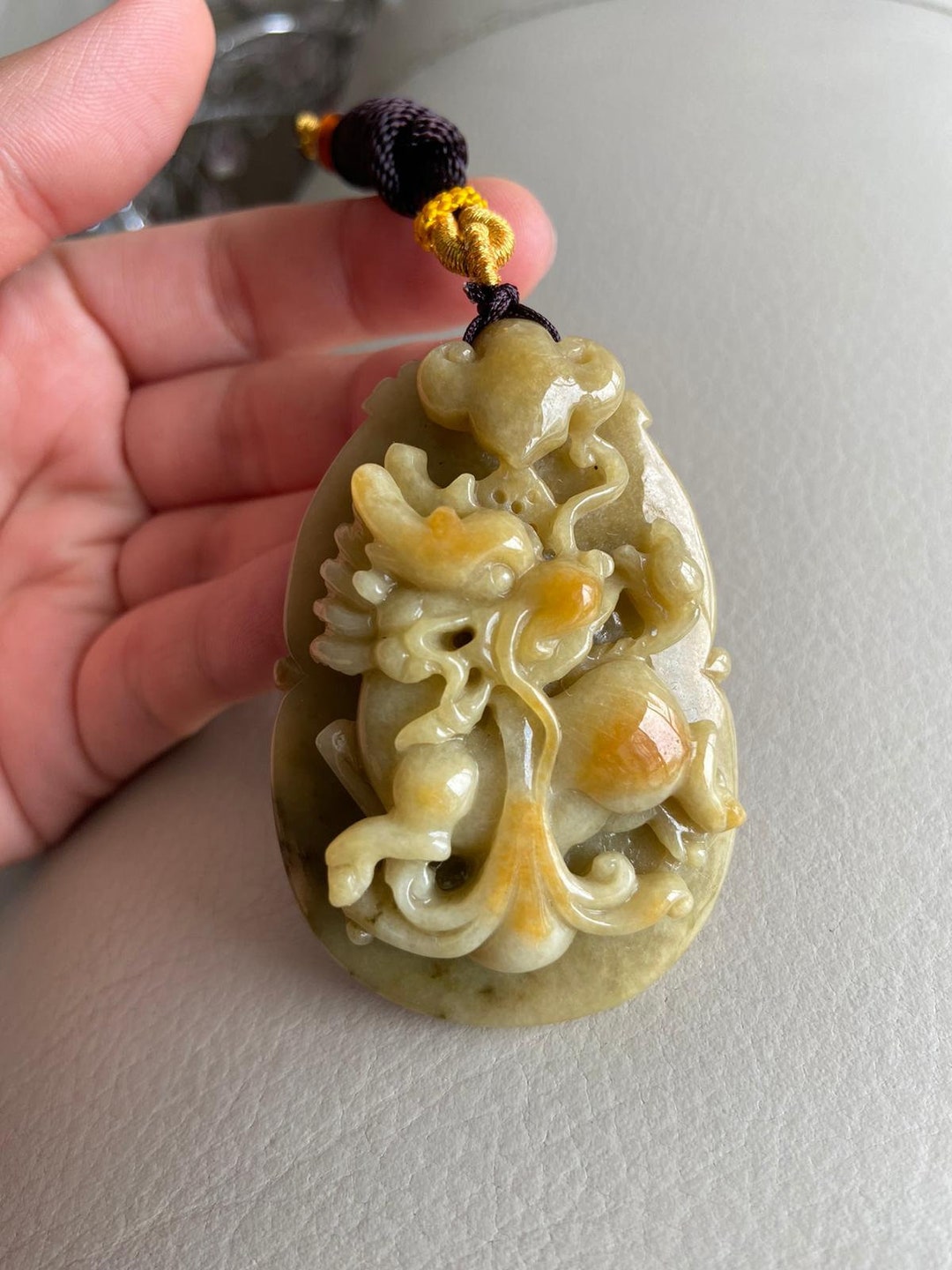 Qilin (or Kirin 麒麟) Jadeite Jade Pendant, Yellow Brown, Natural Grade A ...