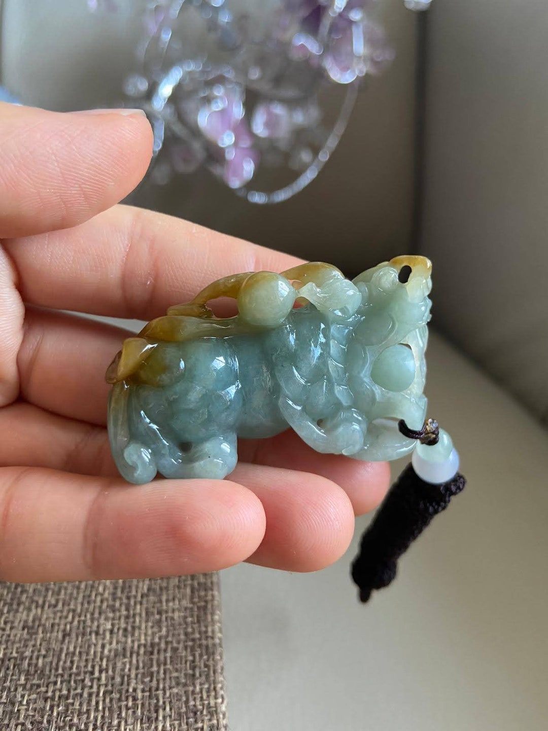 Chinese Pixiu (貔貅) Jadeite Jade Pendant, Green & Yellow, Natural Grade ...
