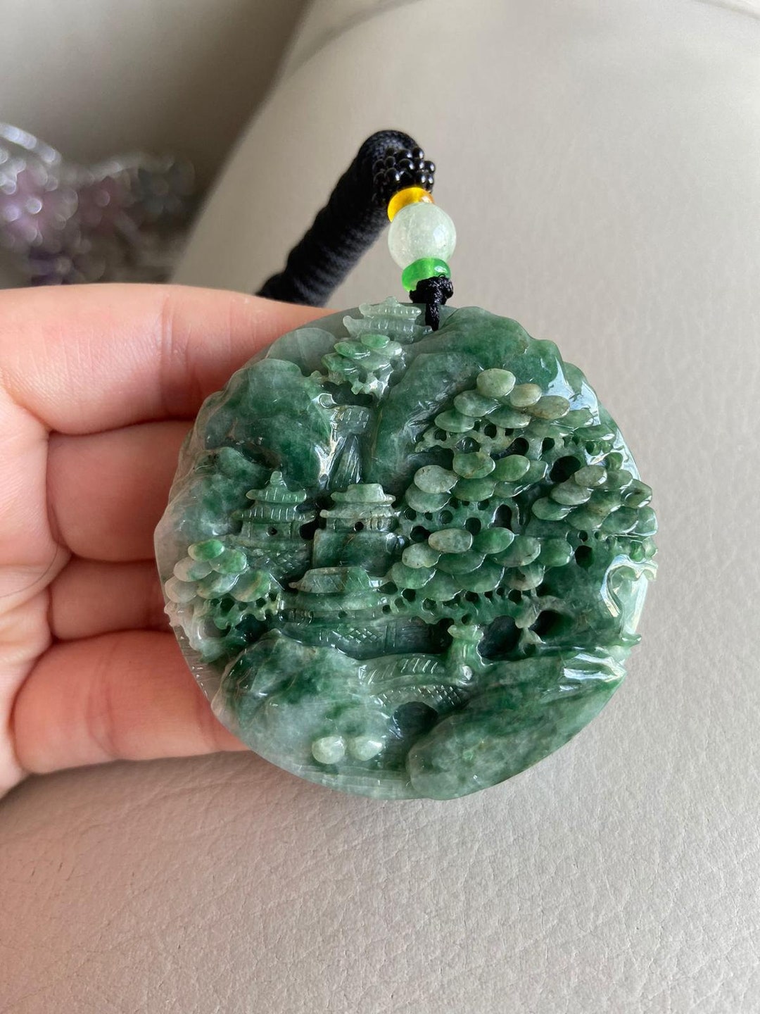 Carved Landscape Jadeite Jade Pendant, Chinese Style Scenery, Bridge ...