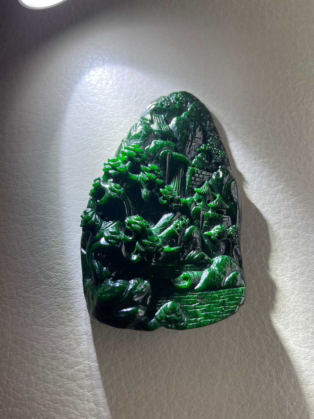Carved Landscape Jadeite Jade Pendant, Chinese Style Scenery, Bridge ...