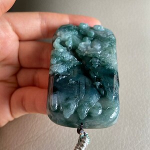 Carved Landscape Jadeite Jade Pendant, Green, Bridge Mountain Tree ...