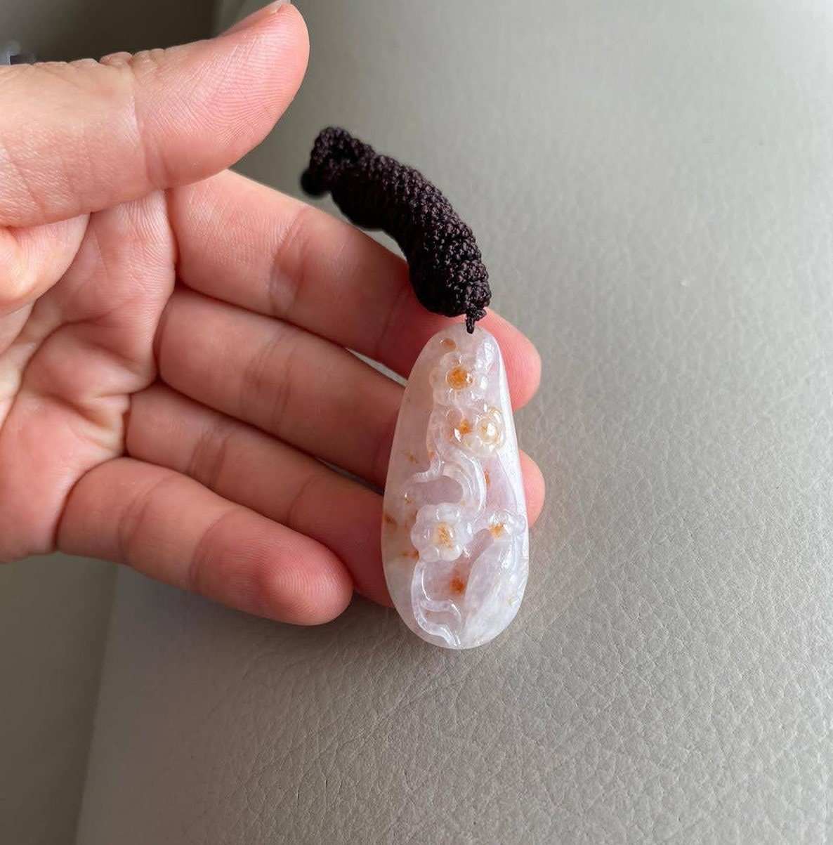 Flower Bird Jadeite Jade Pendant for Necklace, Light Green & Maroon ...