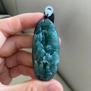 Carved Landscape Jadeite Jade Pendant, Chinese Style Scenery, Bridge ...