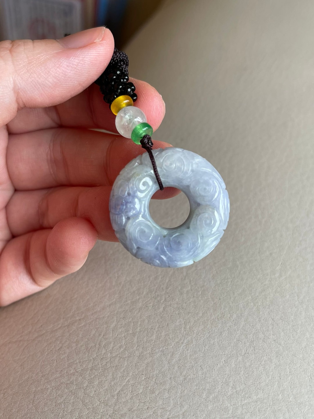 Jadeite Jade Donut Pendant, Light Lavender & Green, Natural Grade A ...