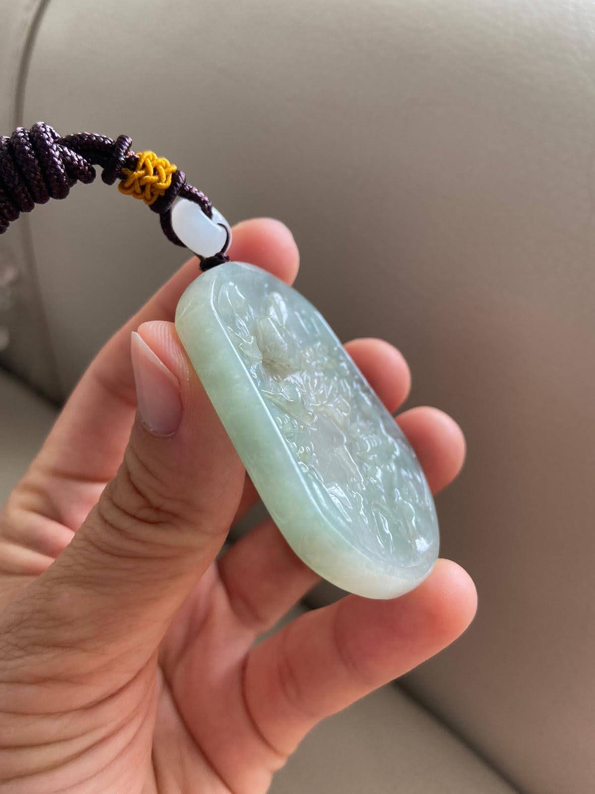 Carved Landscape Jadeite Jade Pendant, Chinese Style Scenery, Bridge ...