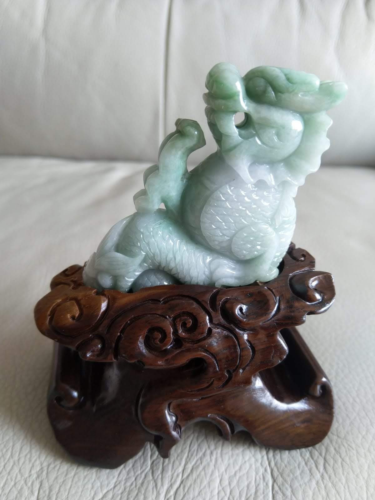 Chinese Dragon Jadeite Jade Statue With Wooden Base Natural - Etsy