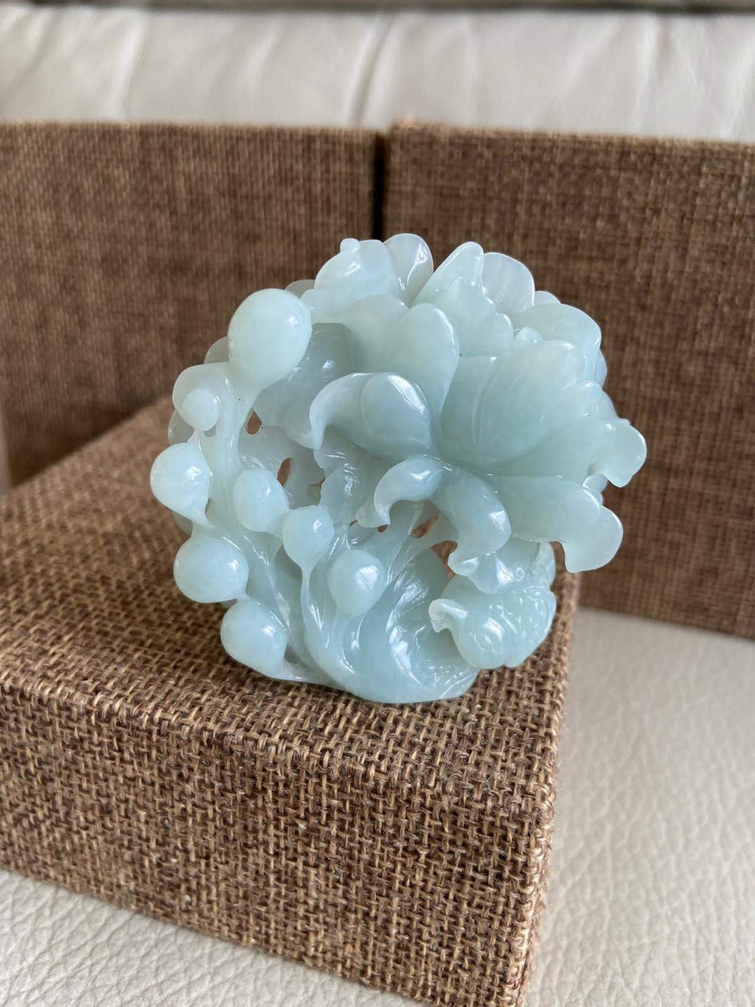 Beaming Bird and Flower Jadeite Jade Statue, Light Green, Untreated ...