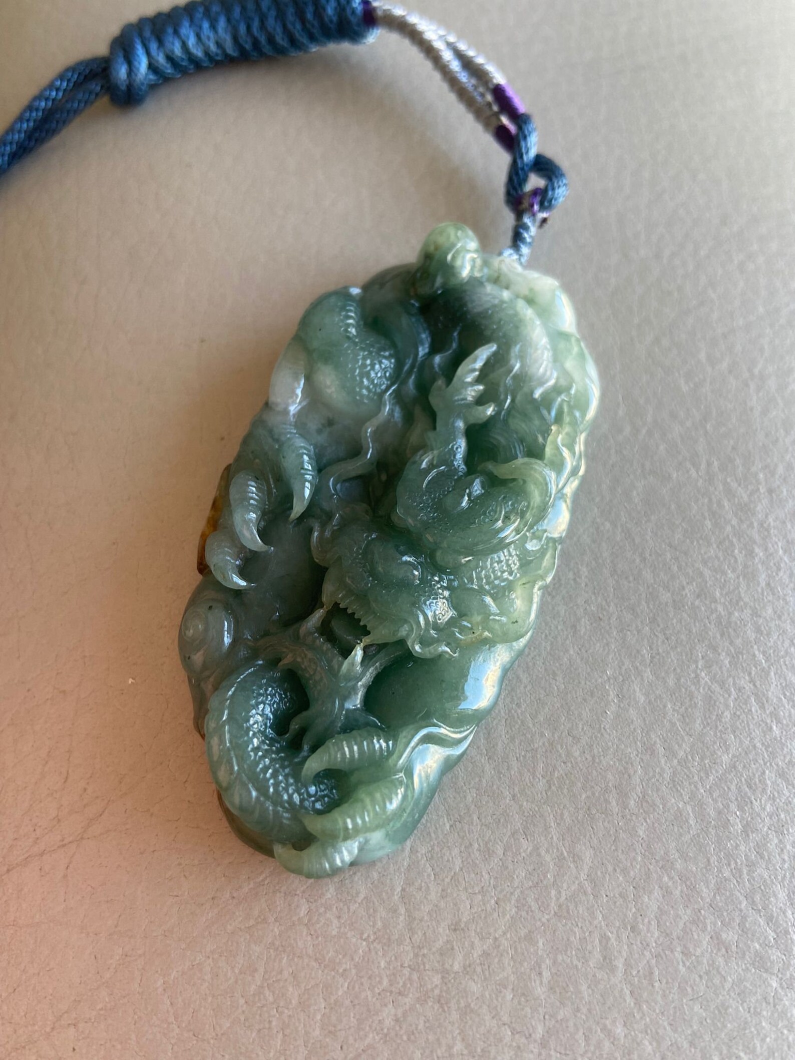 Chinese Dragon Jadeite Jade Pendant, Light Green, Natural Grade A Jade ...