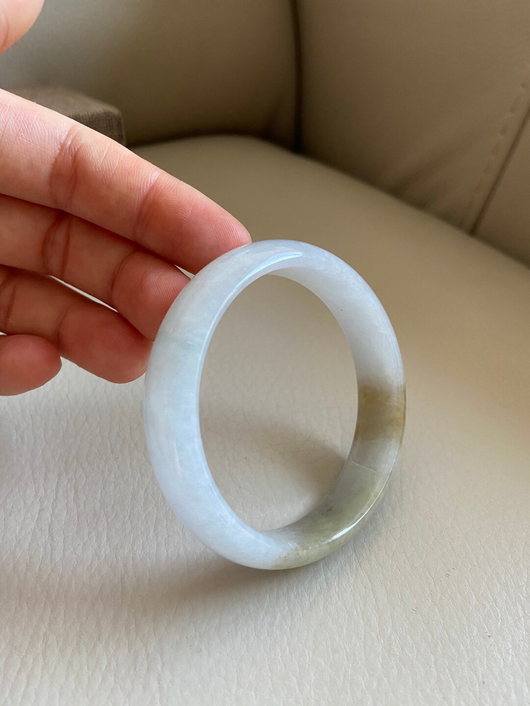 Jade Bangle 55.4mm 2.18, Round Shape, Icy Light Green & Yellow Brown ...