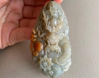 Chinese Dragon Jadeite Jade Pendant, Light Green & Yellow, Natural ...