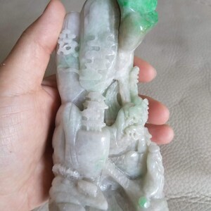 Chinese Outdoor Landscape Jadeite Jade Statue With Wooden Base, Natural ...