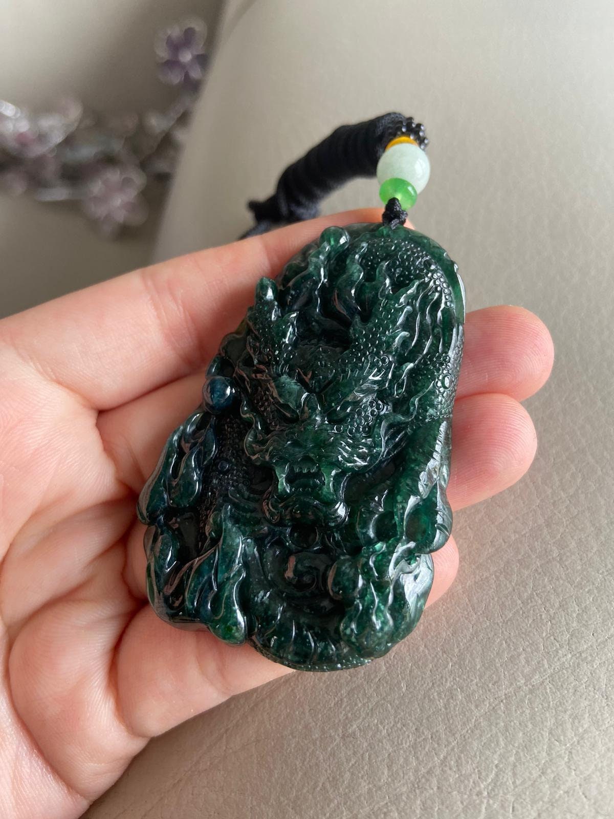 Chinese Dragon Jadeite Jade Pendant Dark Green Natural Grade - Etsy