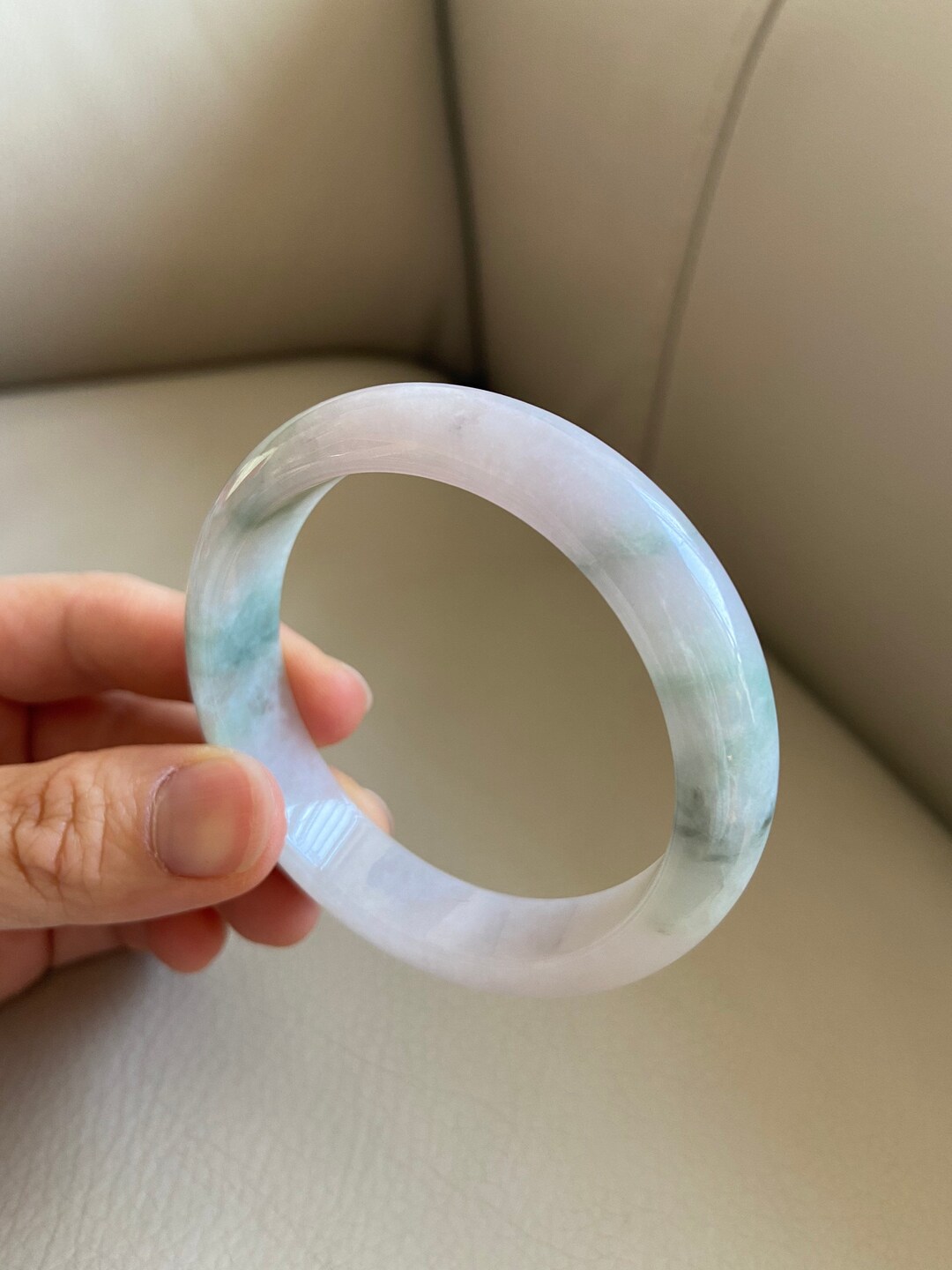 Jade Bangle 55.6mm (2.19"), Round Shape, Light Lavender & Green ...