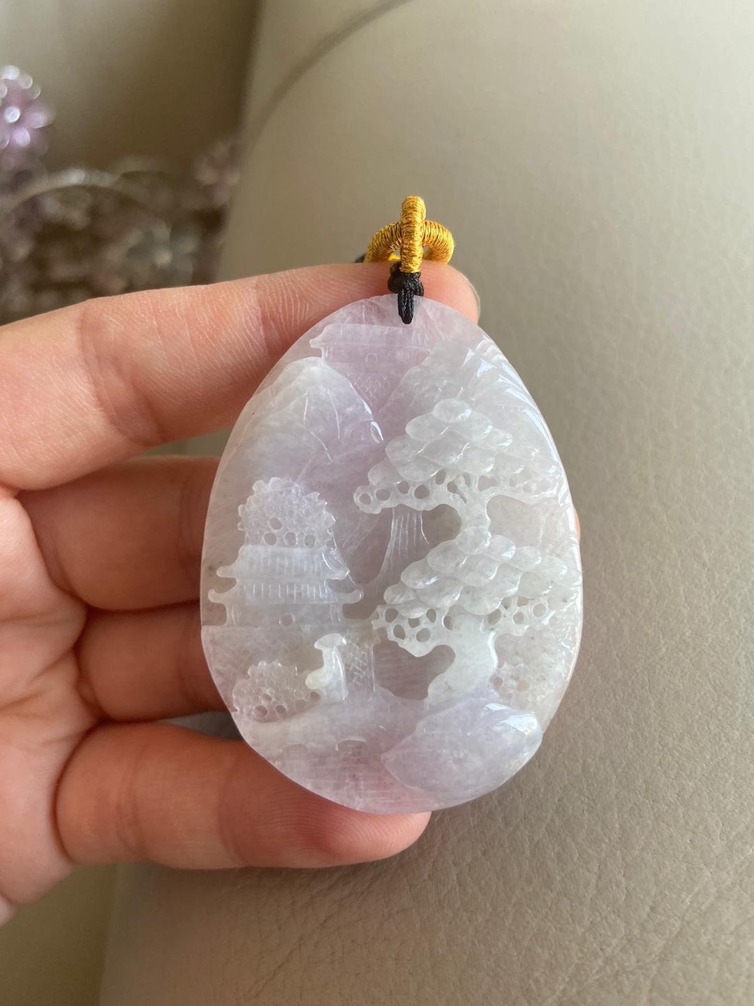 Carved Landscape Jadeite Jade Pendant, Chinese Style Scenery, Bridge ...