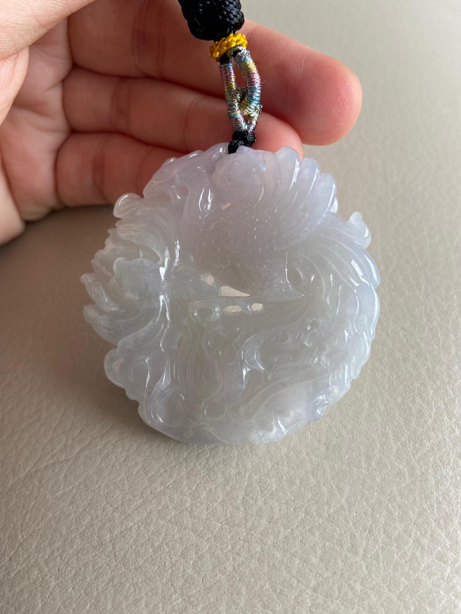 Chinese Phoenix & Flower Jadeite Jade Pendant, Light Green, Natural ...
