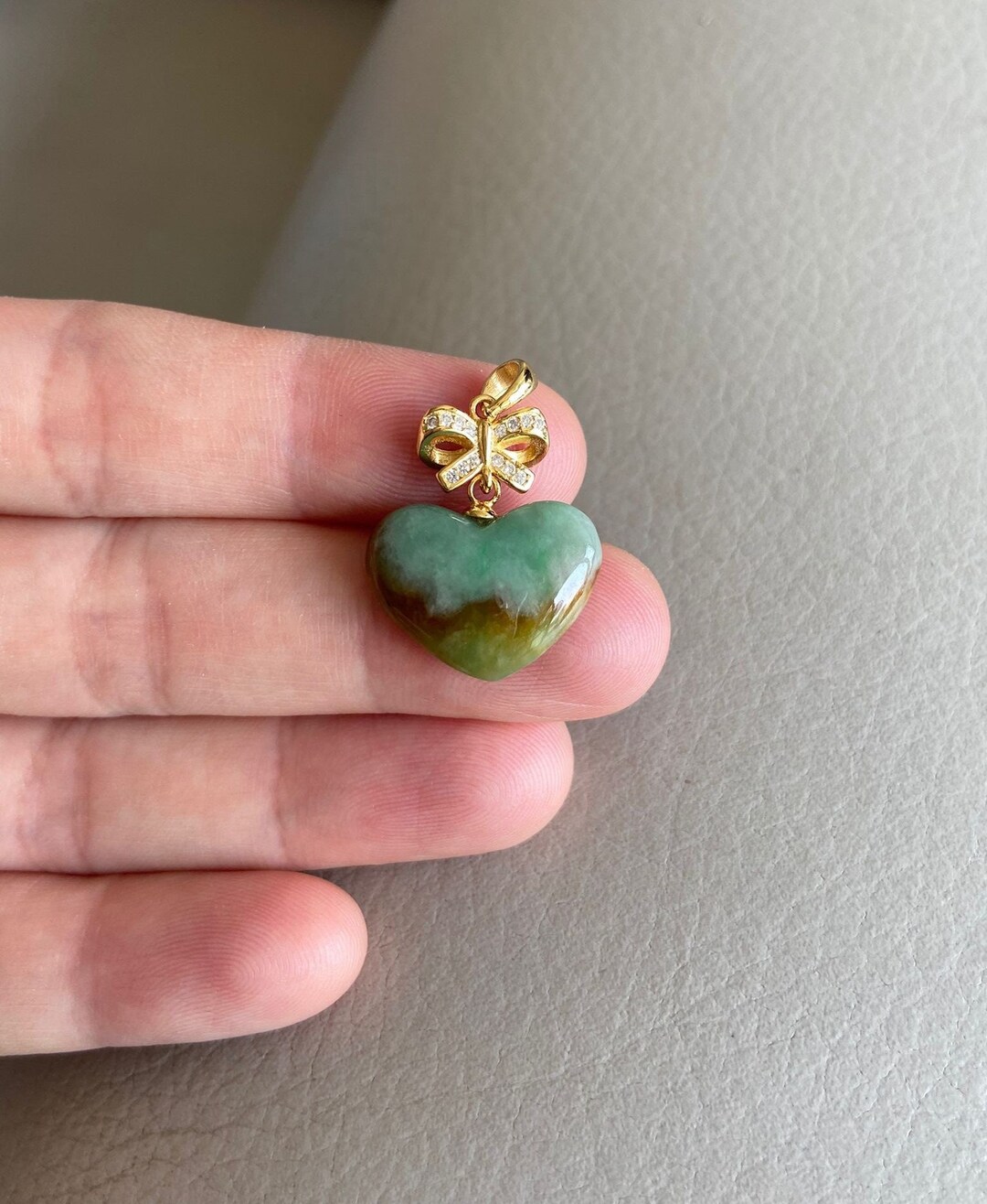 Heart Shape Jadeite Jade Pendant, Light Green & Yellowish Brown ...