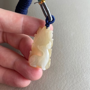 Nine-tailed Fox Jadeite Jade Pendant for Necklace, Yellow Brownish ...