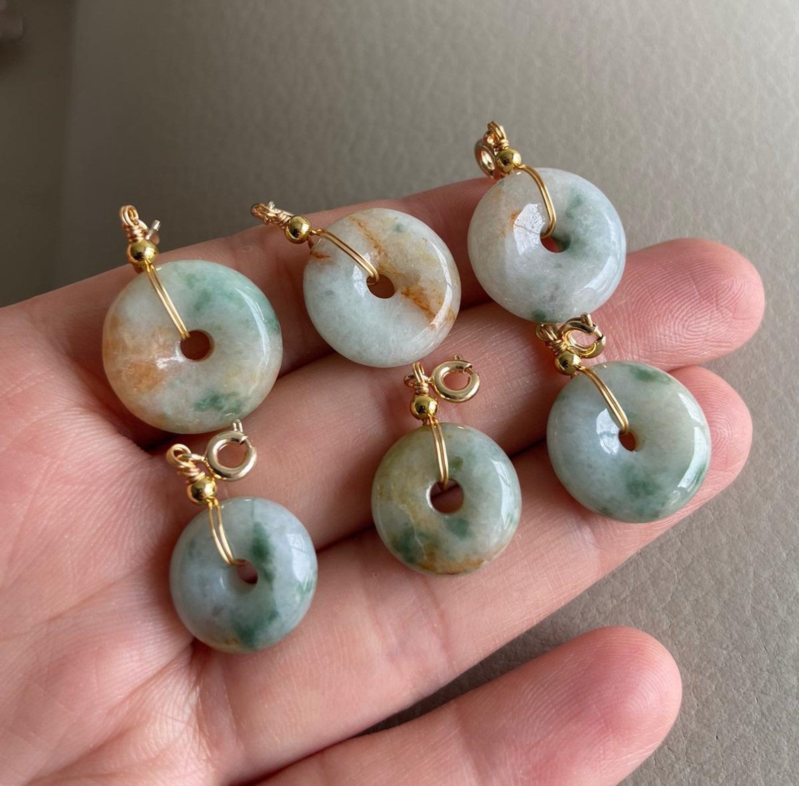 Jadeite Jade Donut Pendant Light Green & Yellow Natural | Etsy