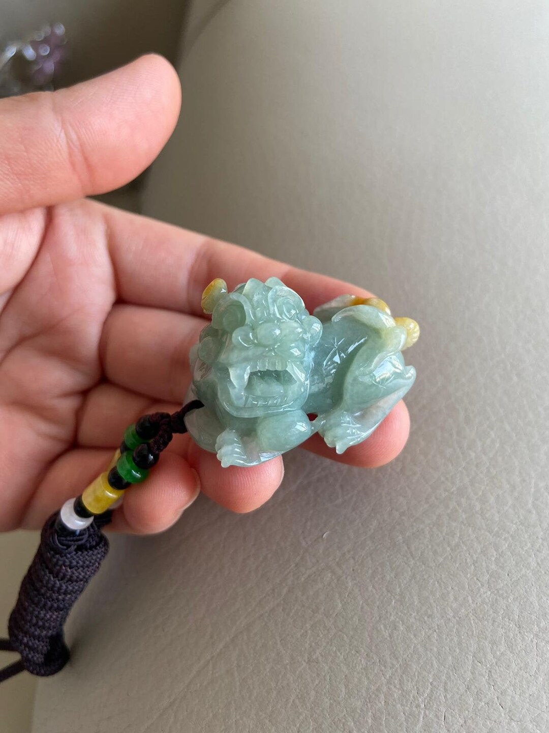 Chinese Pixiu (貔貅) Jadeite Jade Pendant, Light Green & Yellow, Natural ...