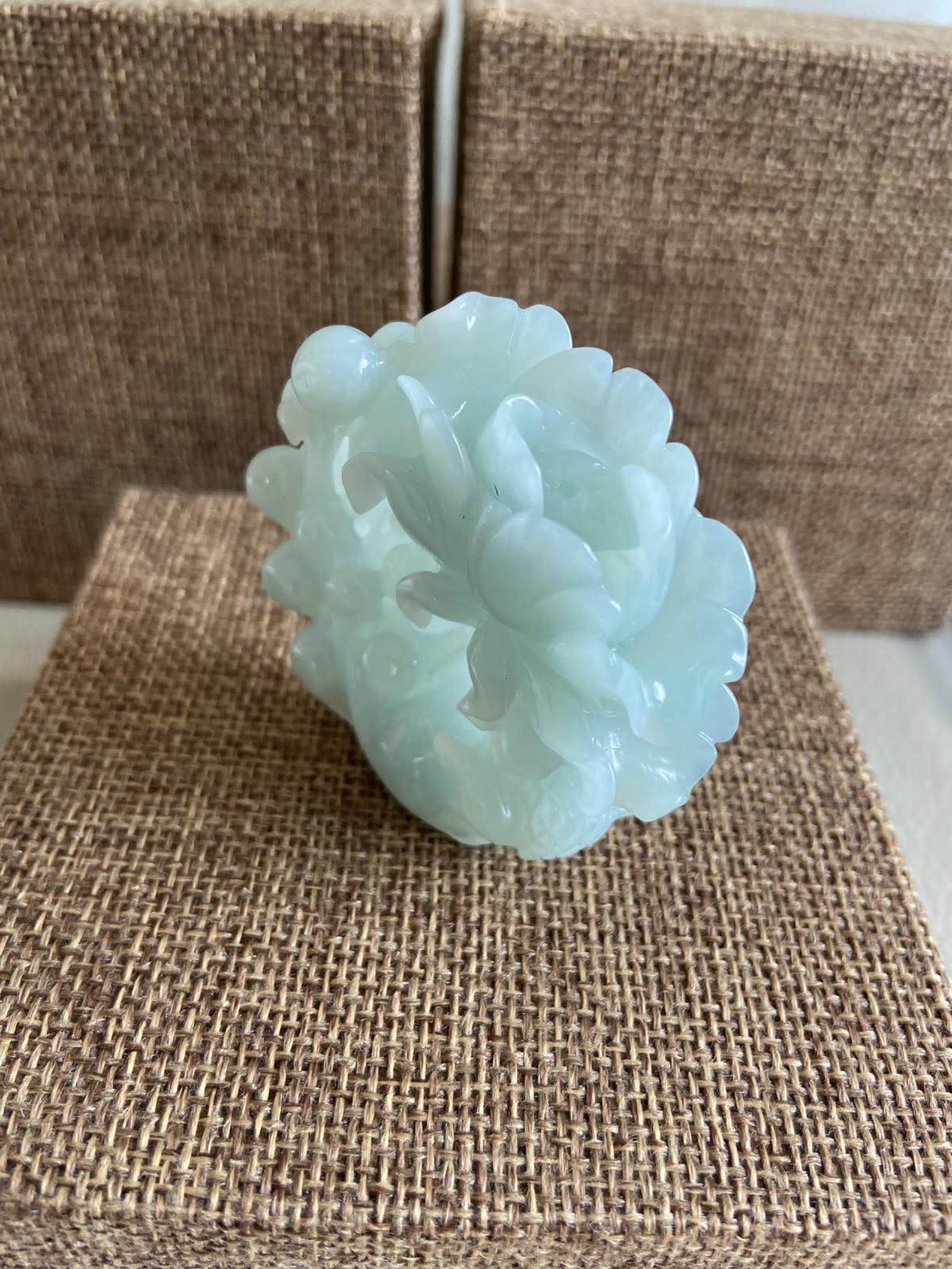 Beaming Bird and Flower Jadeite Jade Statue, Light Green, Untreated ...