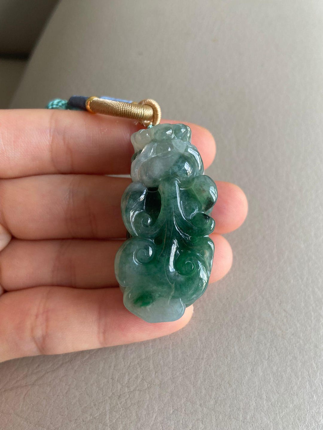 Chinese Pixiu (貔貅) Jadeite Jade Necklace Pendant, Light Green, Natural ...