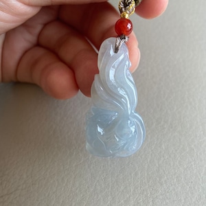 Nine-tailed Fox Jadeite Jade Pendant for Necklace, Light Green, Natural ...