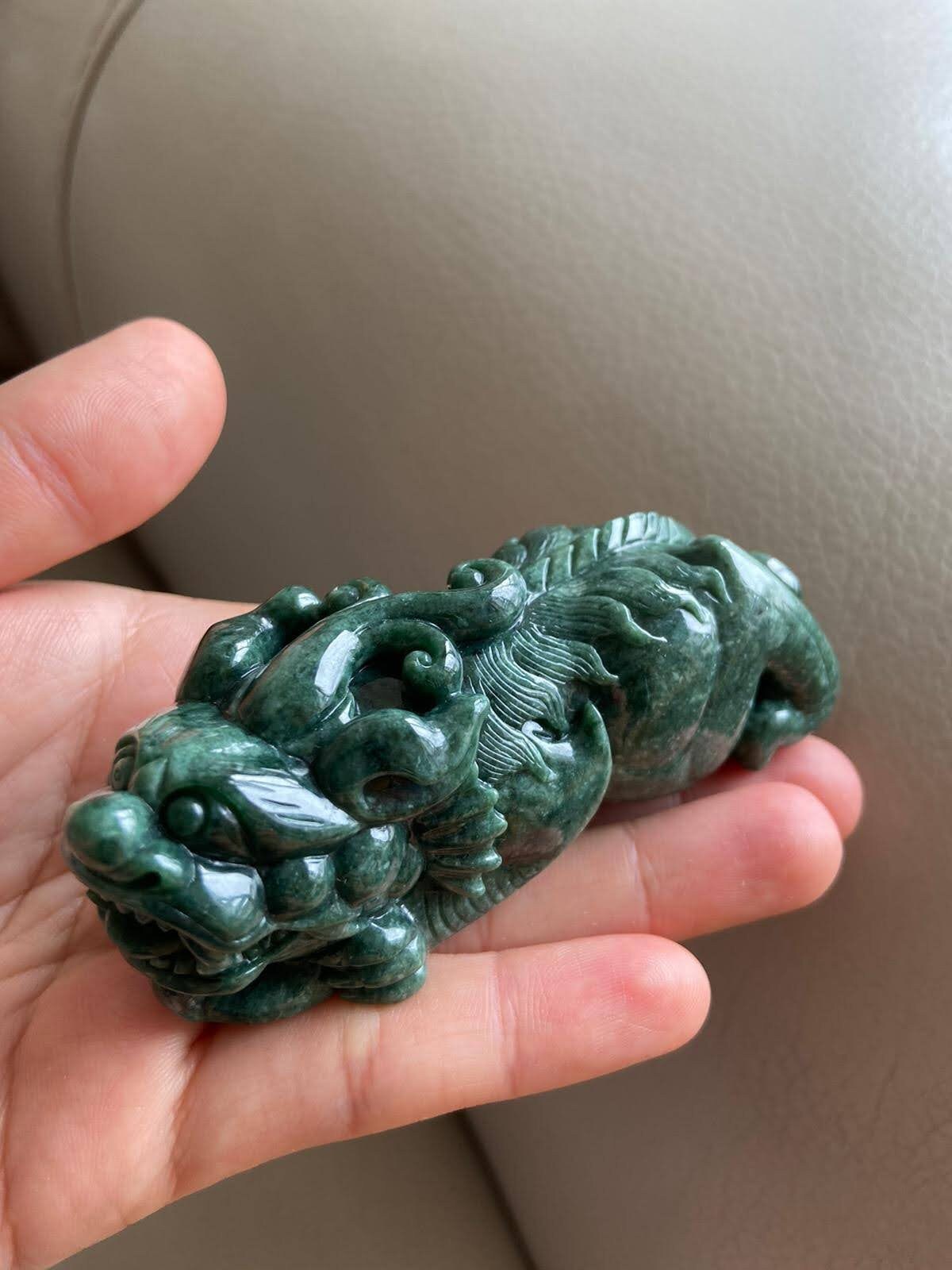 Chinese Pixiu 貔貅 Jadeite Jade Statue Dark Green Natural | Etsy