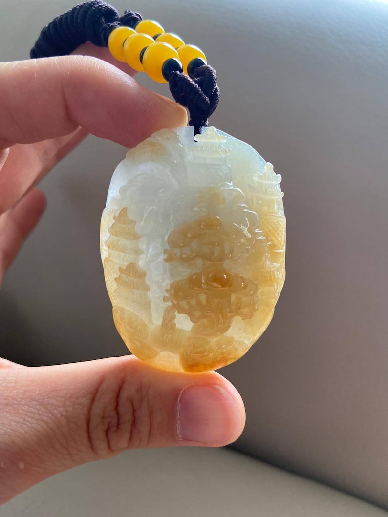 Carved Landscape Jadeite Jade Pendant, Chinese Style Scenery, Bridge ...