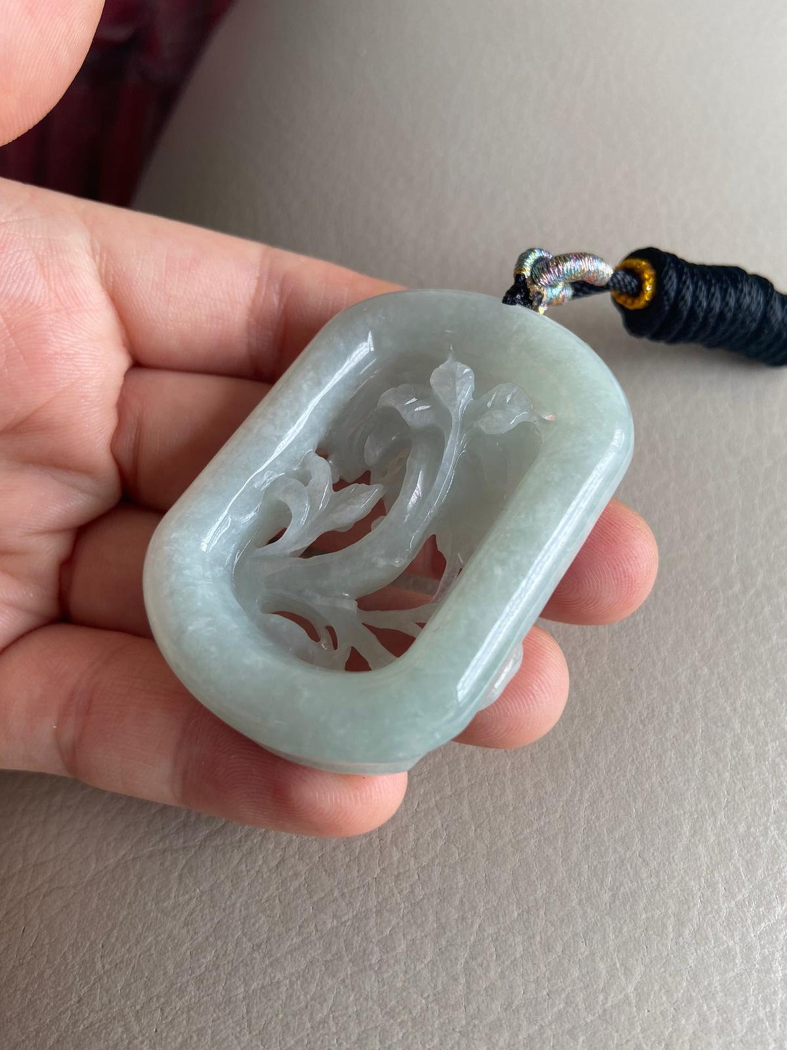 Flower & Bird Jadeite Jade Pendant, Light Green, Natural Grade A Jade ...