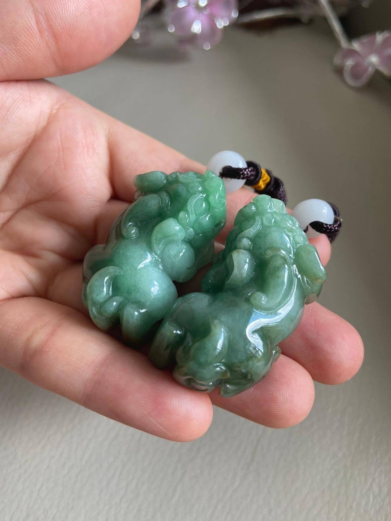 Chinese Pixiu 貔貅 Jadeite Jade Pendants Pair Green Natural - Etsy