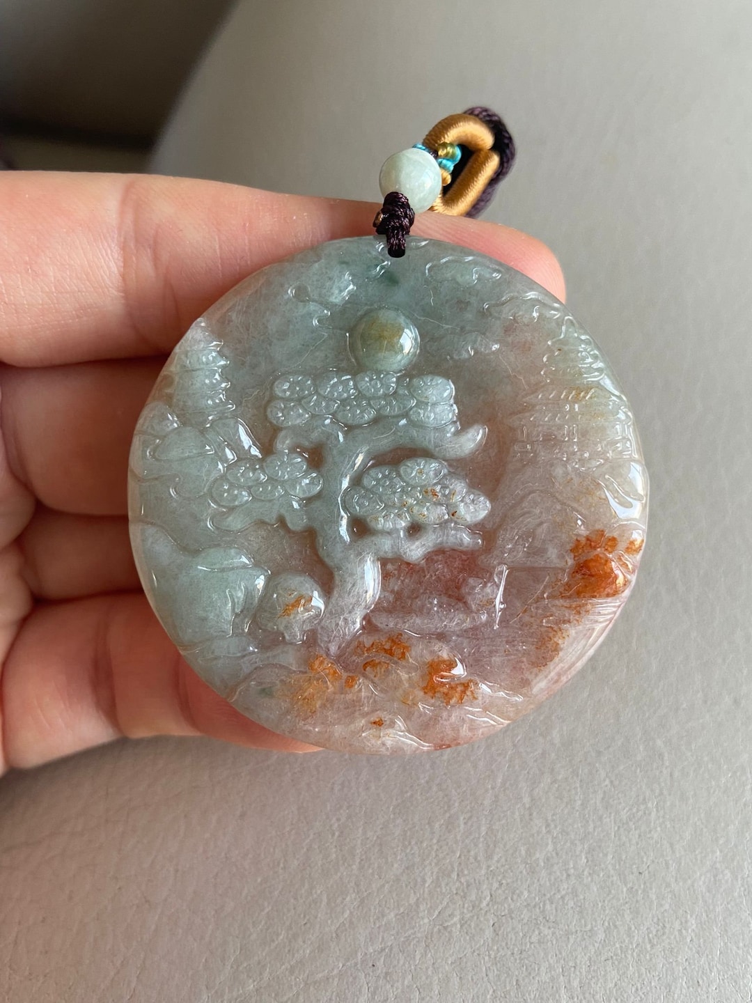 Carved Landscape Jadeite Jade Pendant, Chinese Style Scenery, Bridge ...